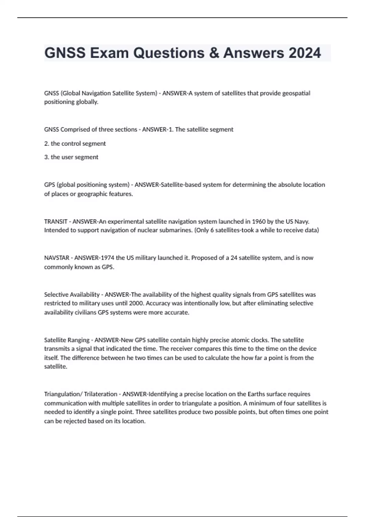 GNSS Exam Questions & Answers 2024 - GNSS - Stuvia US