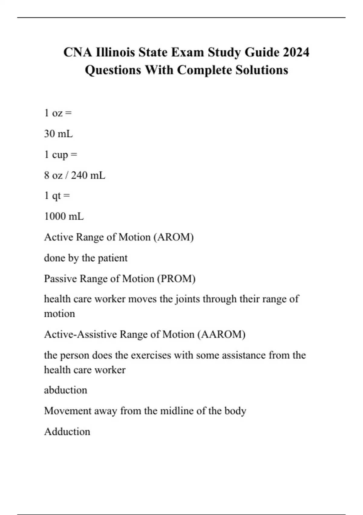 CNA Illinois State Exam Study Guide 2024 Questions With Complete ...