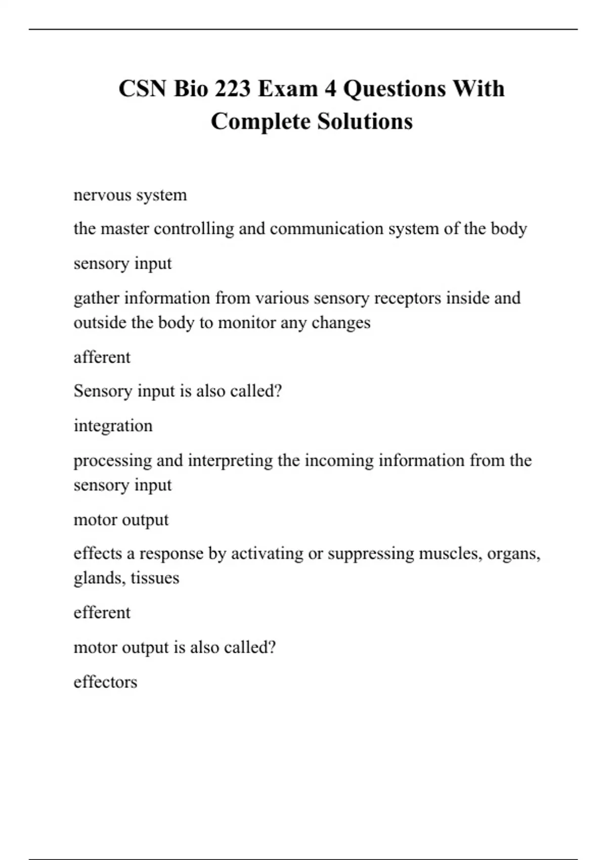 CSN Bio 223 Exam 4 Questions With Complete Solutions - Bio 223 - Stuvia US