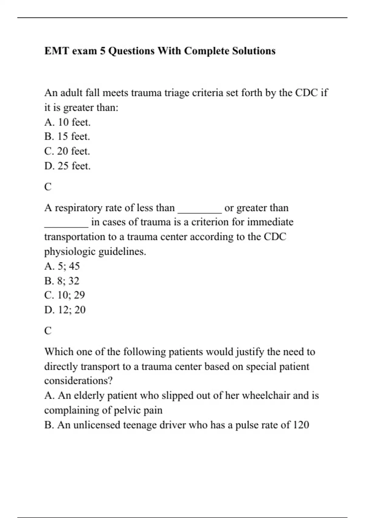EMT exam 5 Questions With Complete Solutions - EMT - Stuvia US
