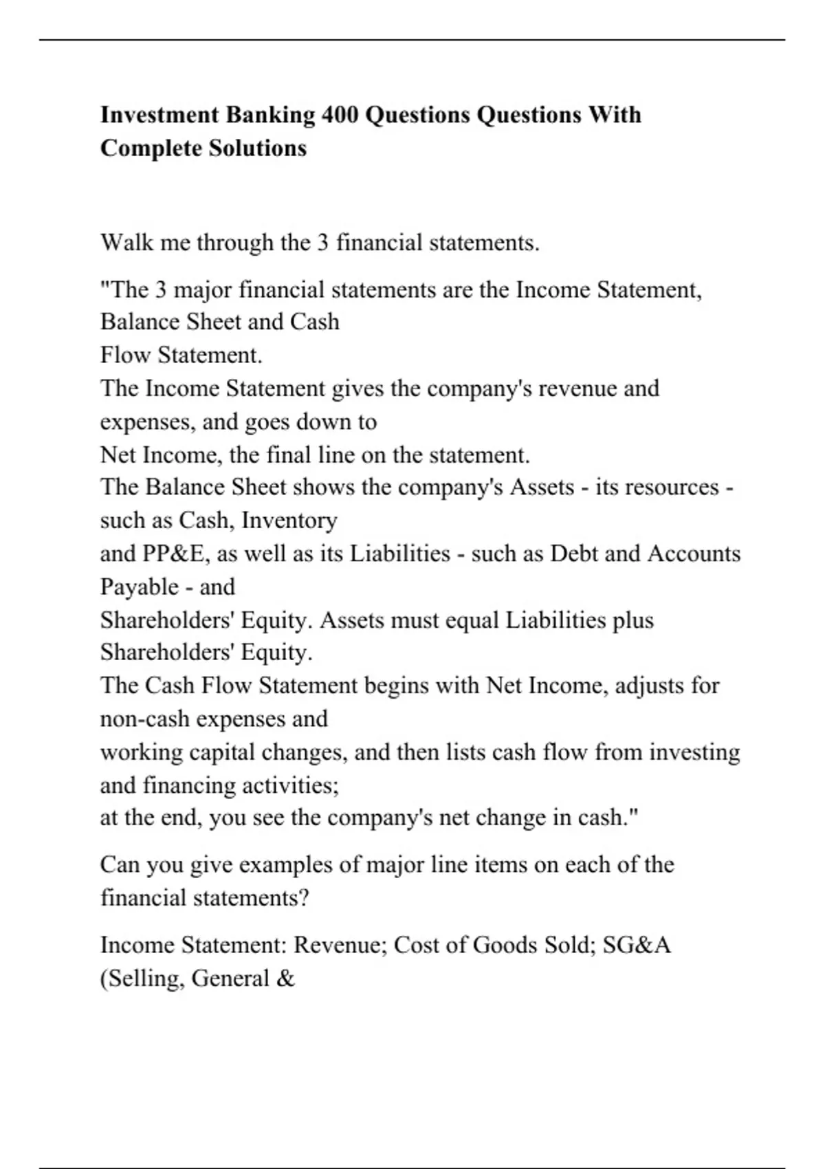 Investment Banking 400 Questions Questions With Complete Solutions ...