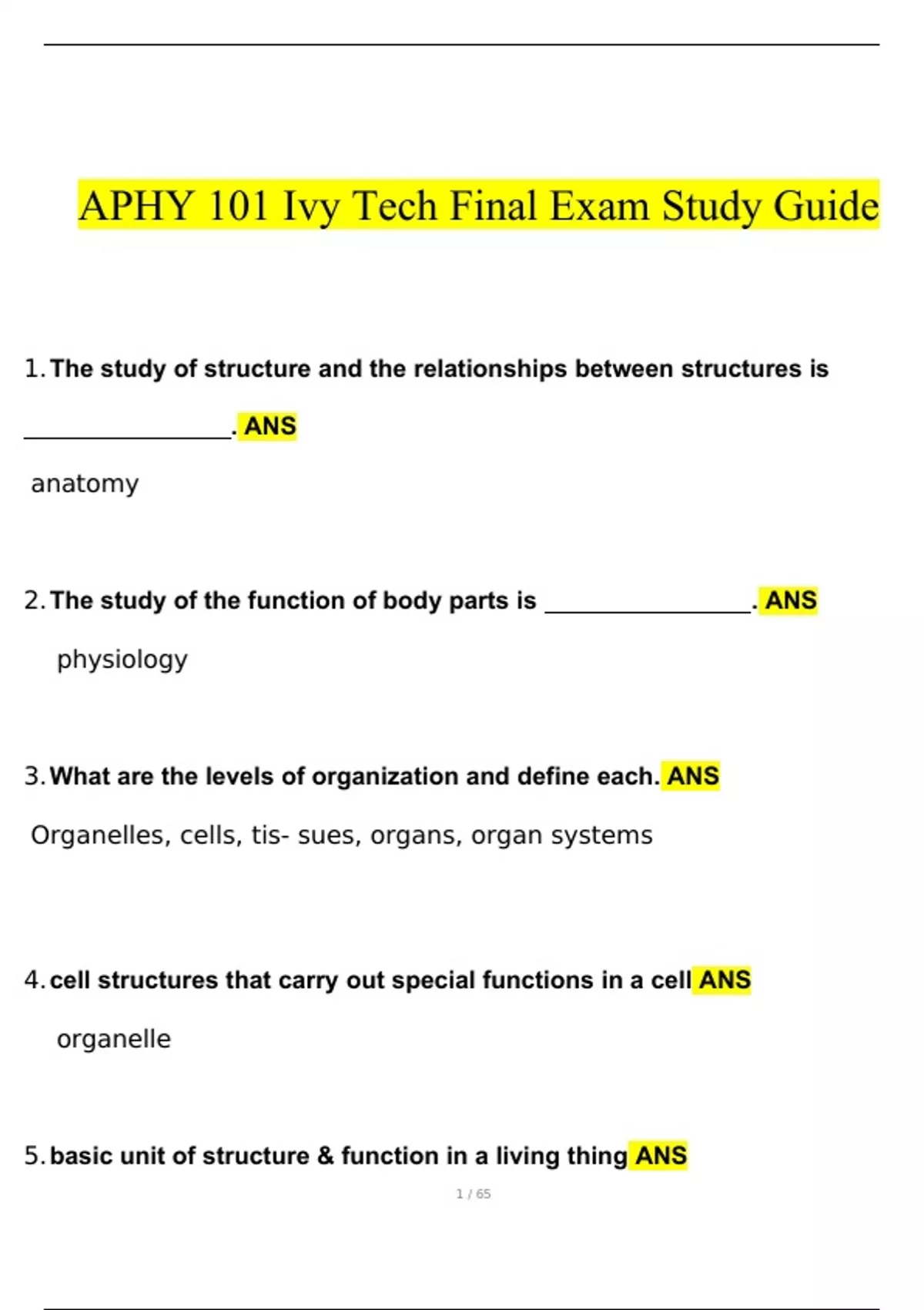 APHY 101 Final Exam Study Guide, 300 Questions and Answers 2025 / 2026 | 100% Verified Answers ...