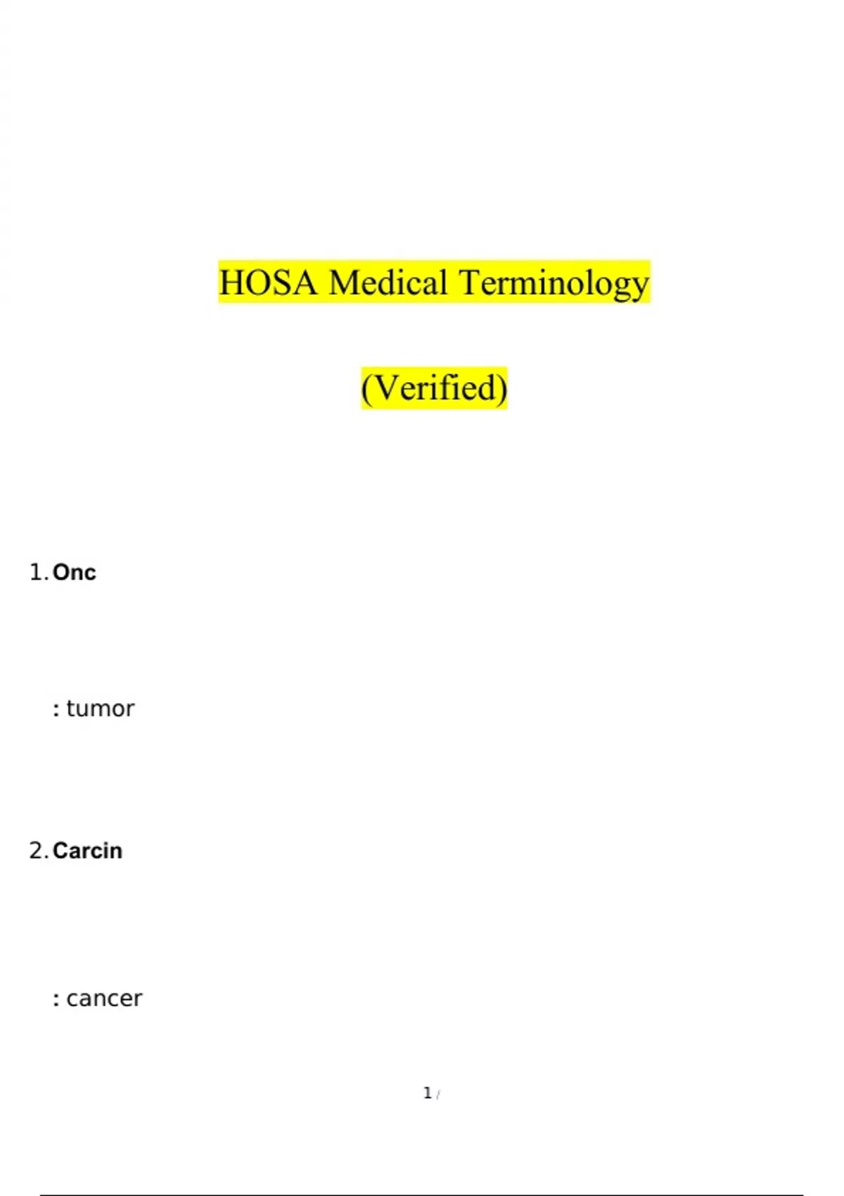 HOSA Medical Terminology Questions and Answers (2024 / 2025) (Verified ...