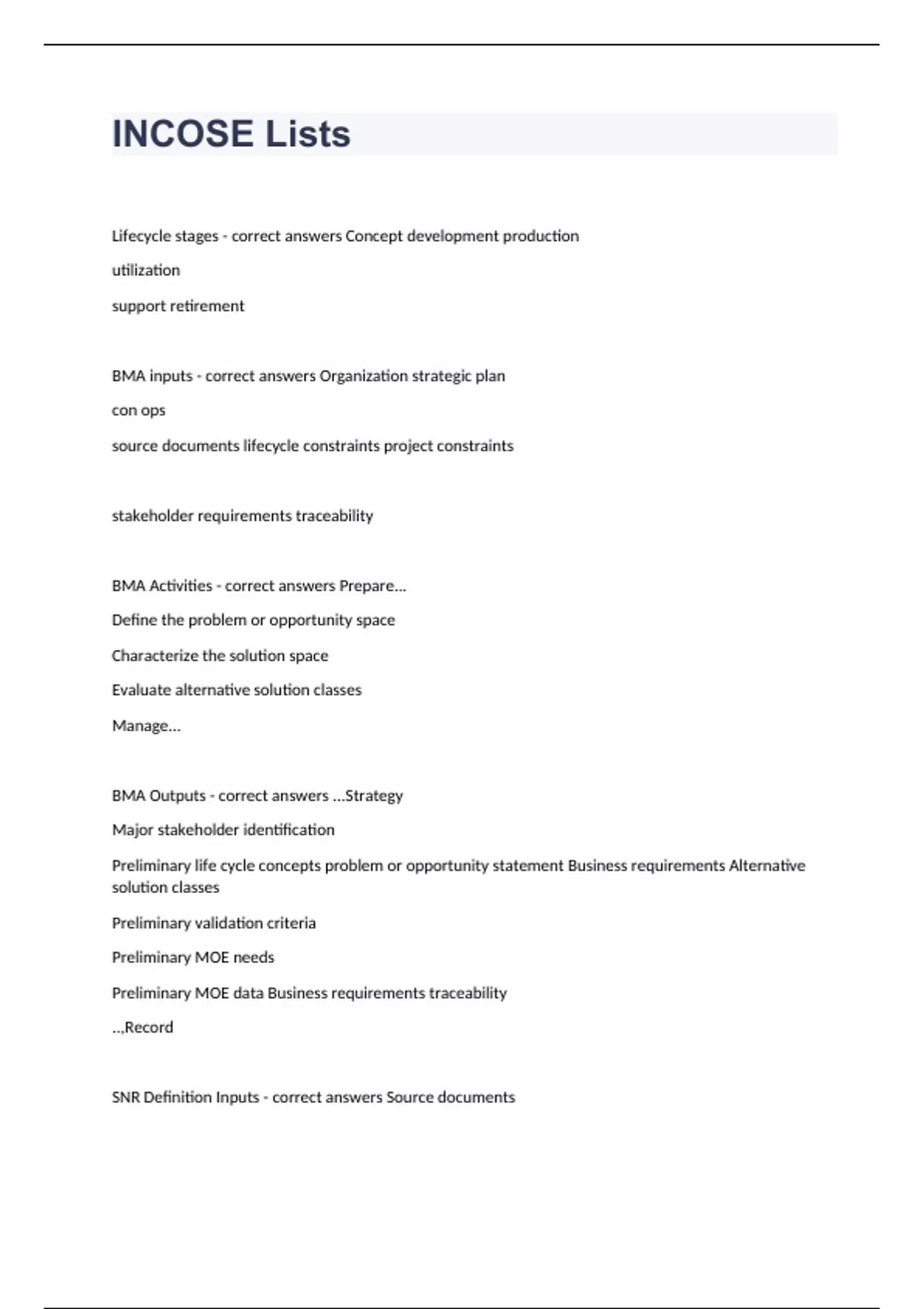 INCOSE Lists Questions with complete solution 2023/2024 - INCOSE ASEP ...