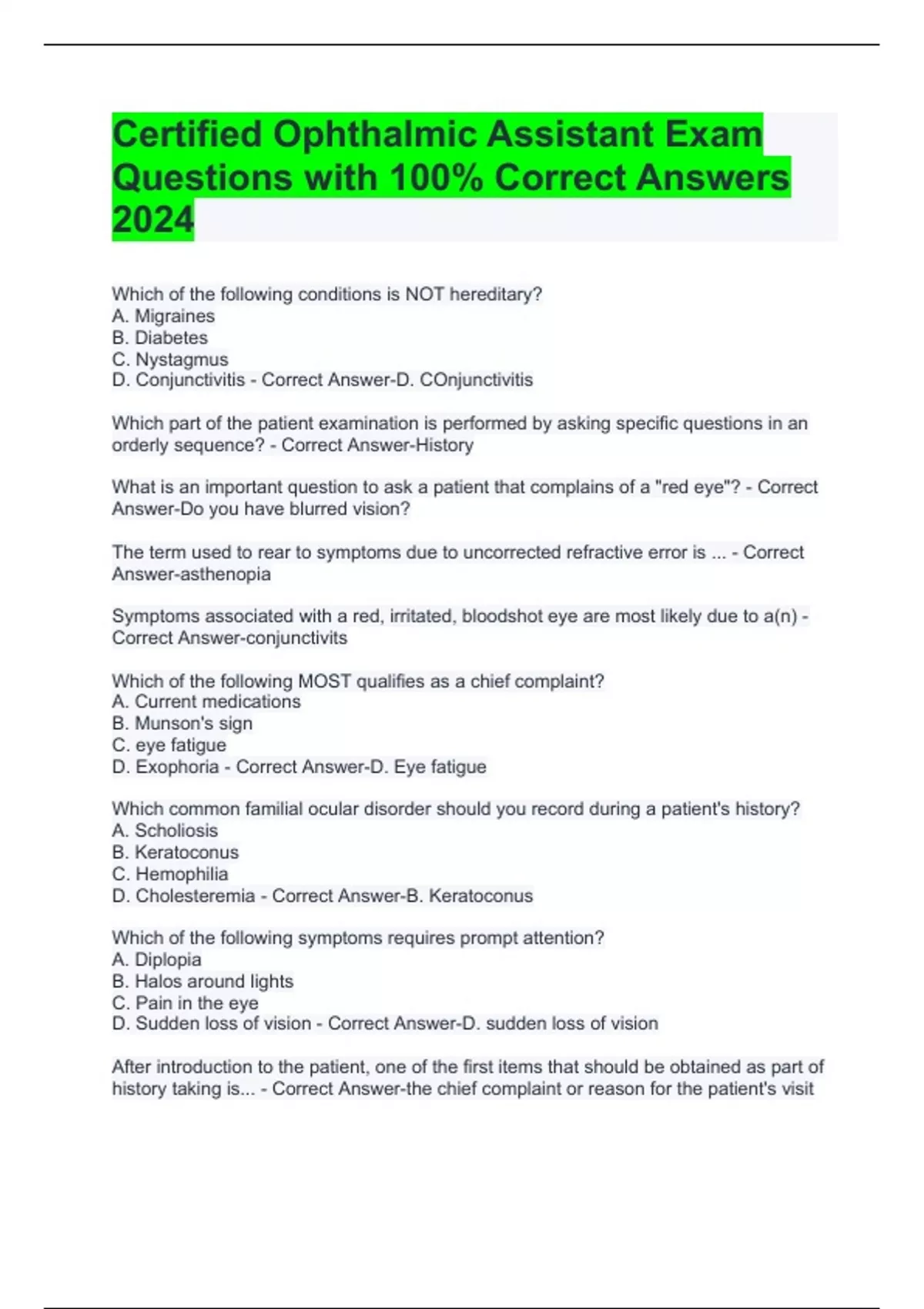 Package deal for COA( JCAHPO) Exam Questions with 100% Correct Answers ...