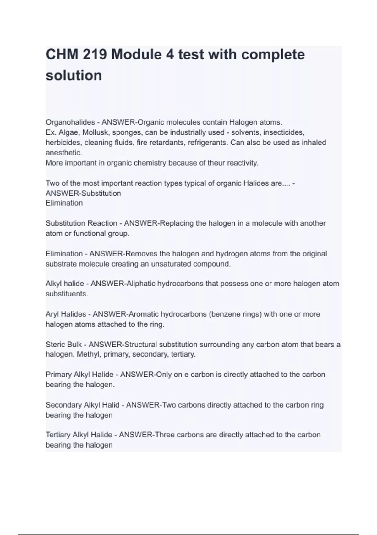 CHM 219 Module 4 test with complete solution - CHM 219 Module 4 tst ...