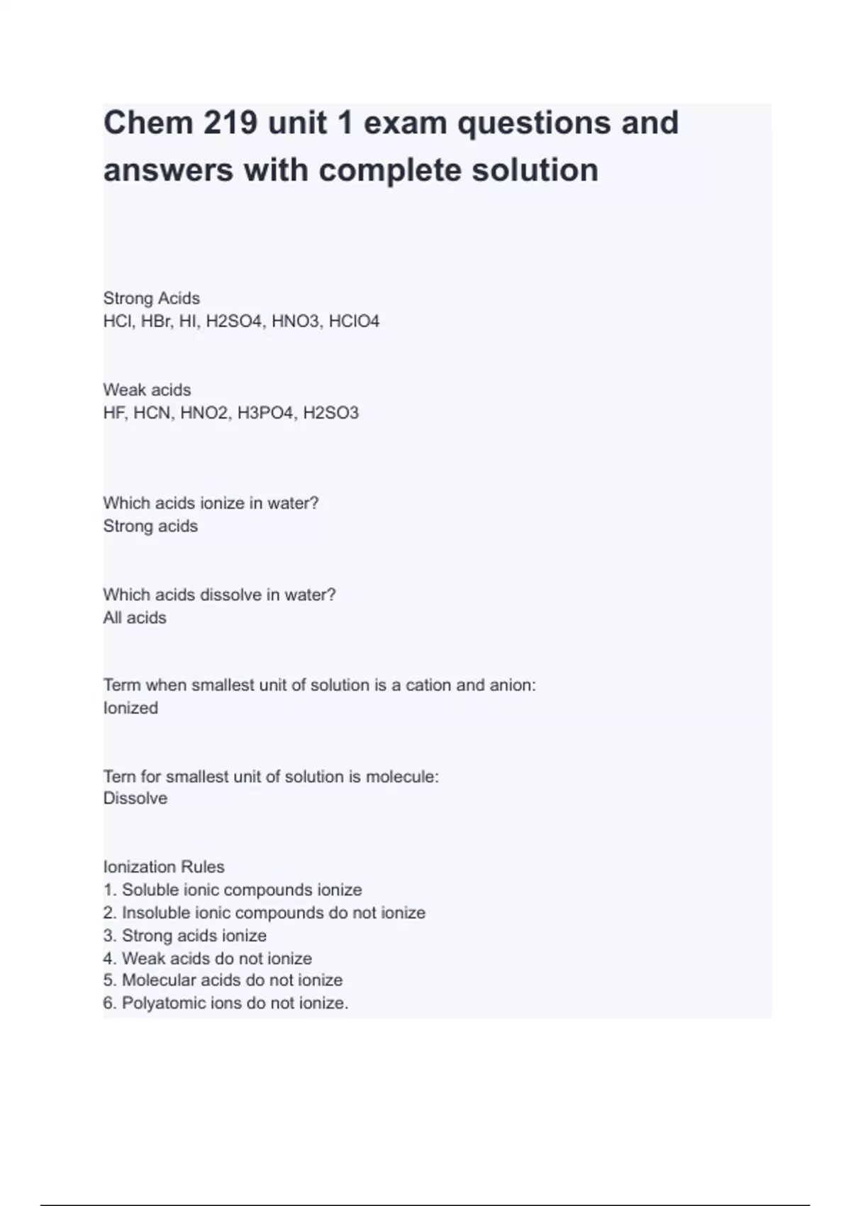 Chem 219 unit 1 exam questions and answers with complete solution - Chem 219 unit 1 exa - Stuvia US