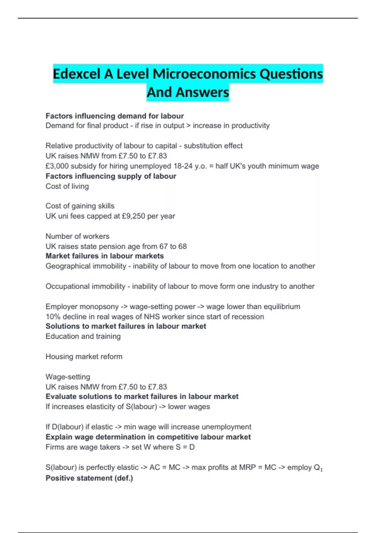 Edexcel A Level Microeconomics Questions And Answers - Edexcel A Level ...