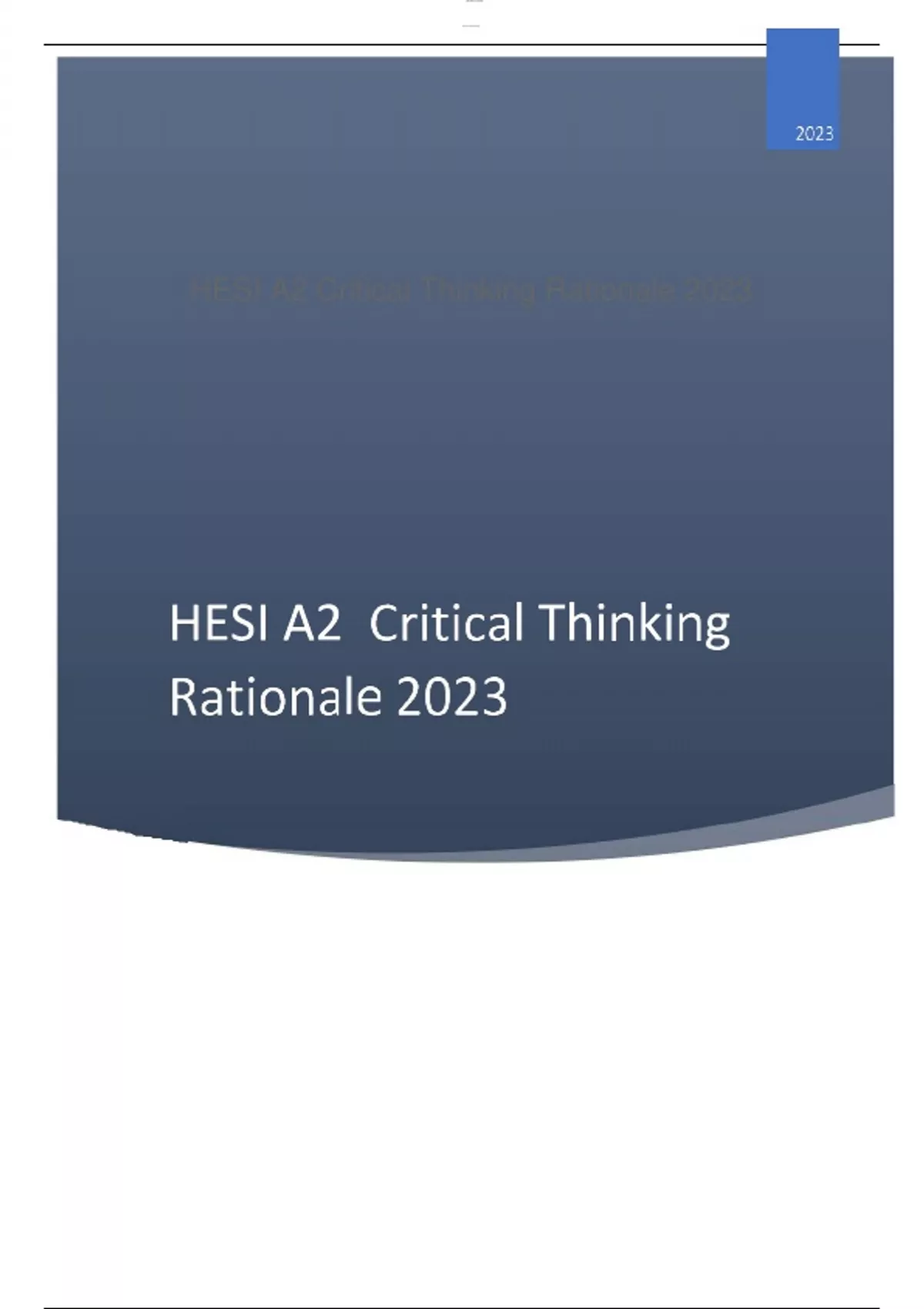 HESI A2 CRITICAL THINKING RATIONALE 2024 - HESI - Stuvia US