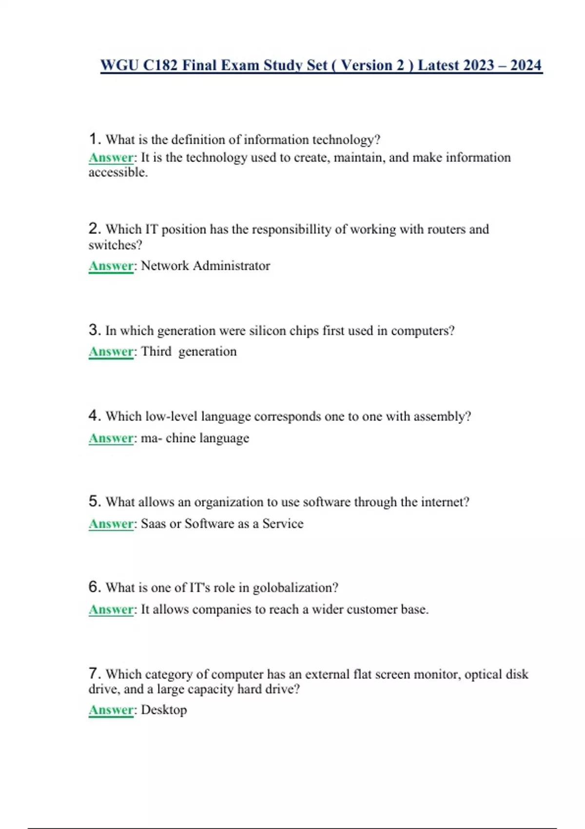 WGU C182 Final Exam Study Set ( Version 2 ) Latest 2023 – 2024 - WGU ...