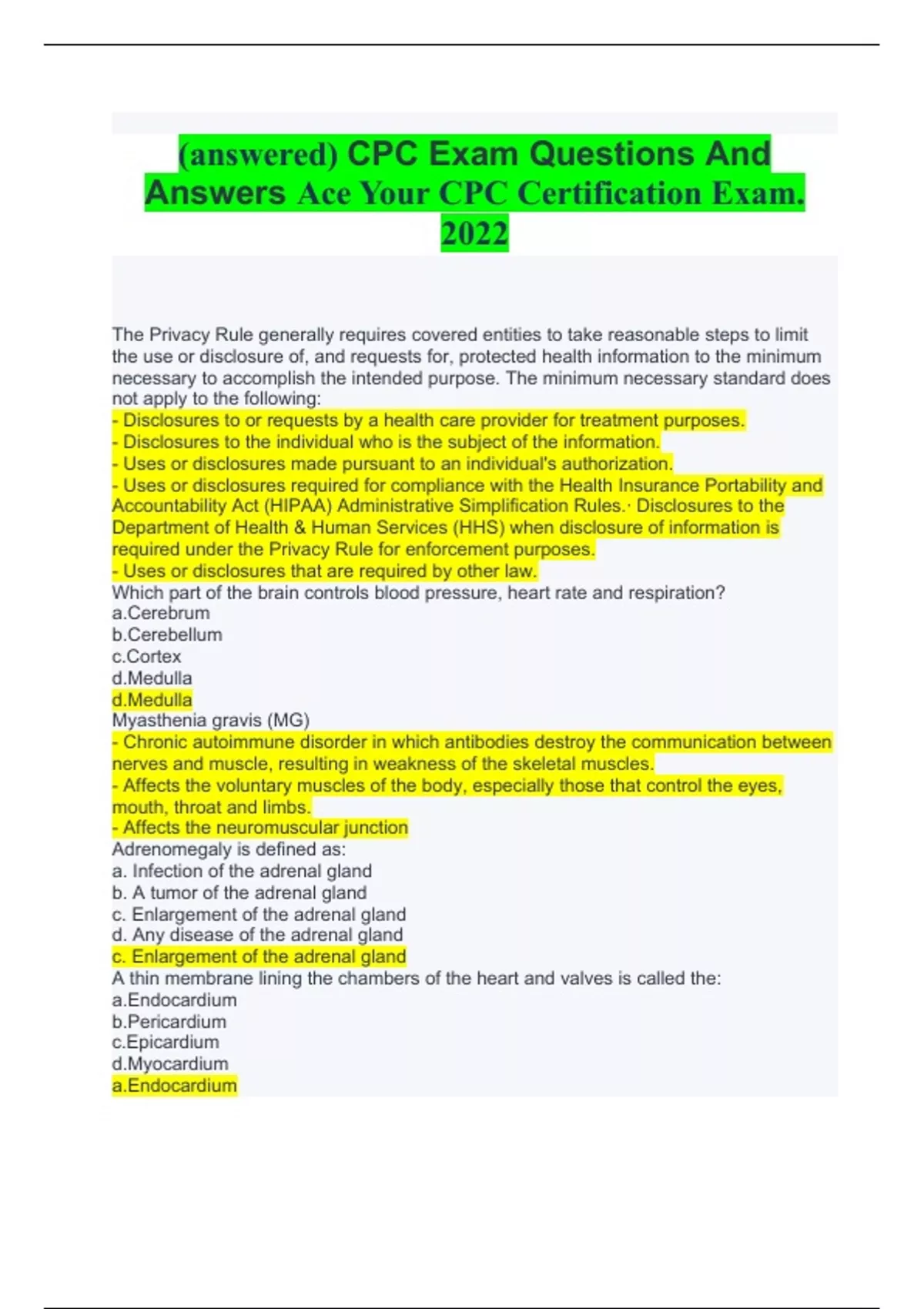 (answered) CPC Exam Questions And Answers Ace Your CPC Certification Exam. 2024 - CPC - Stuvia US