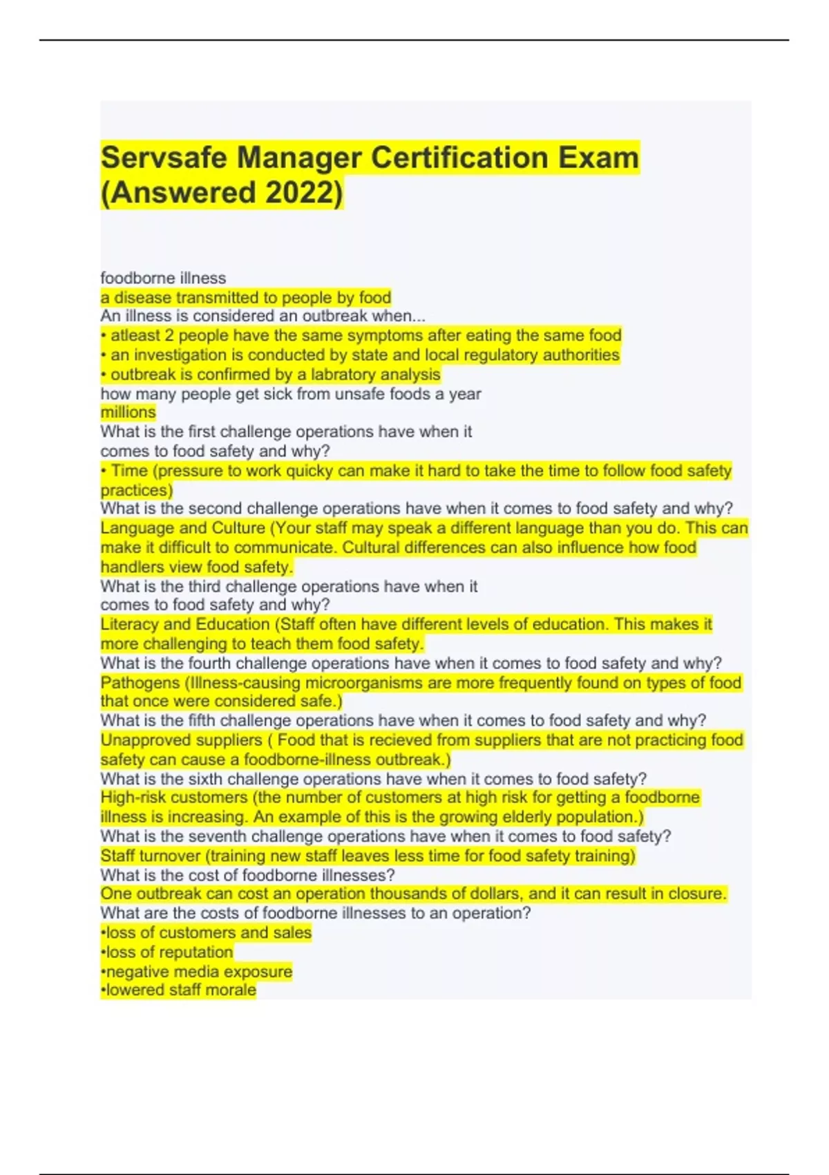 Servsafe Manager Certification Exam (Answered 2022)UPDATED 2024 ...