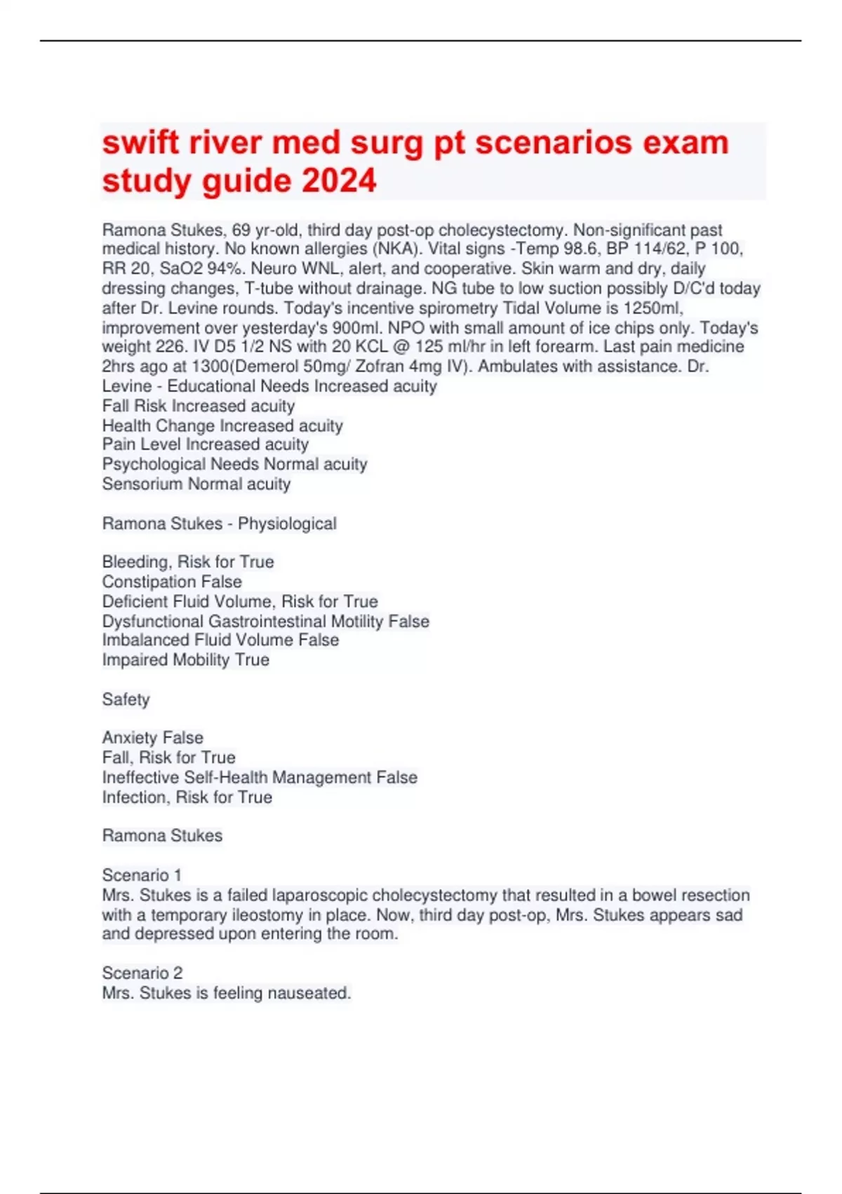 Combined Swift River Med-Surg Exam Study Questions and Answers Graded A ...