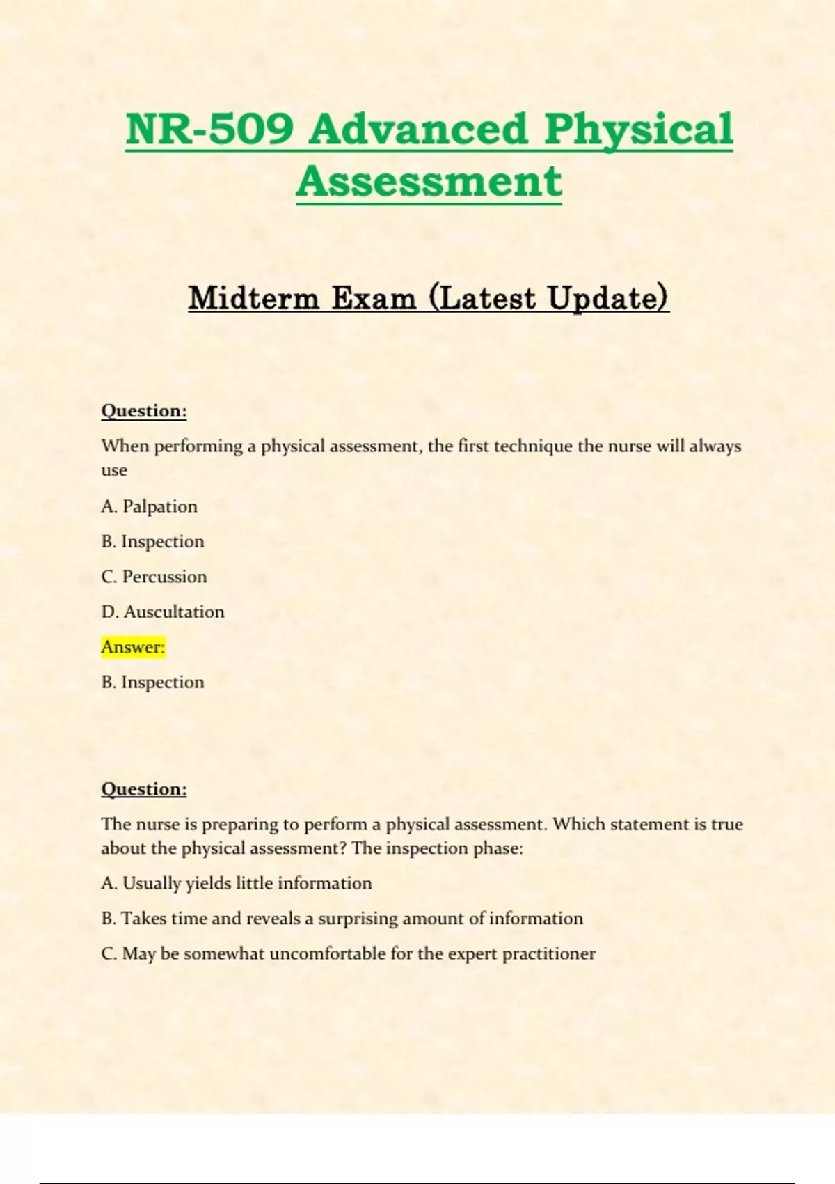 NR509 / NR 509 Midterm Exam Latest 2024 / 2025 Update: Advanced ...