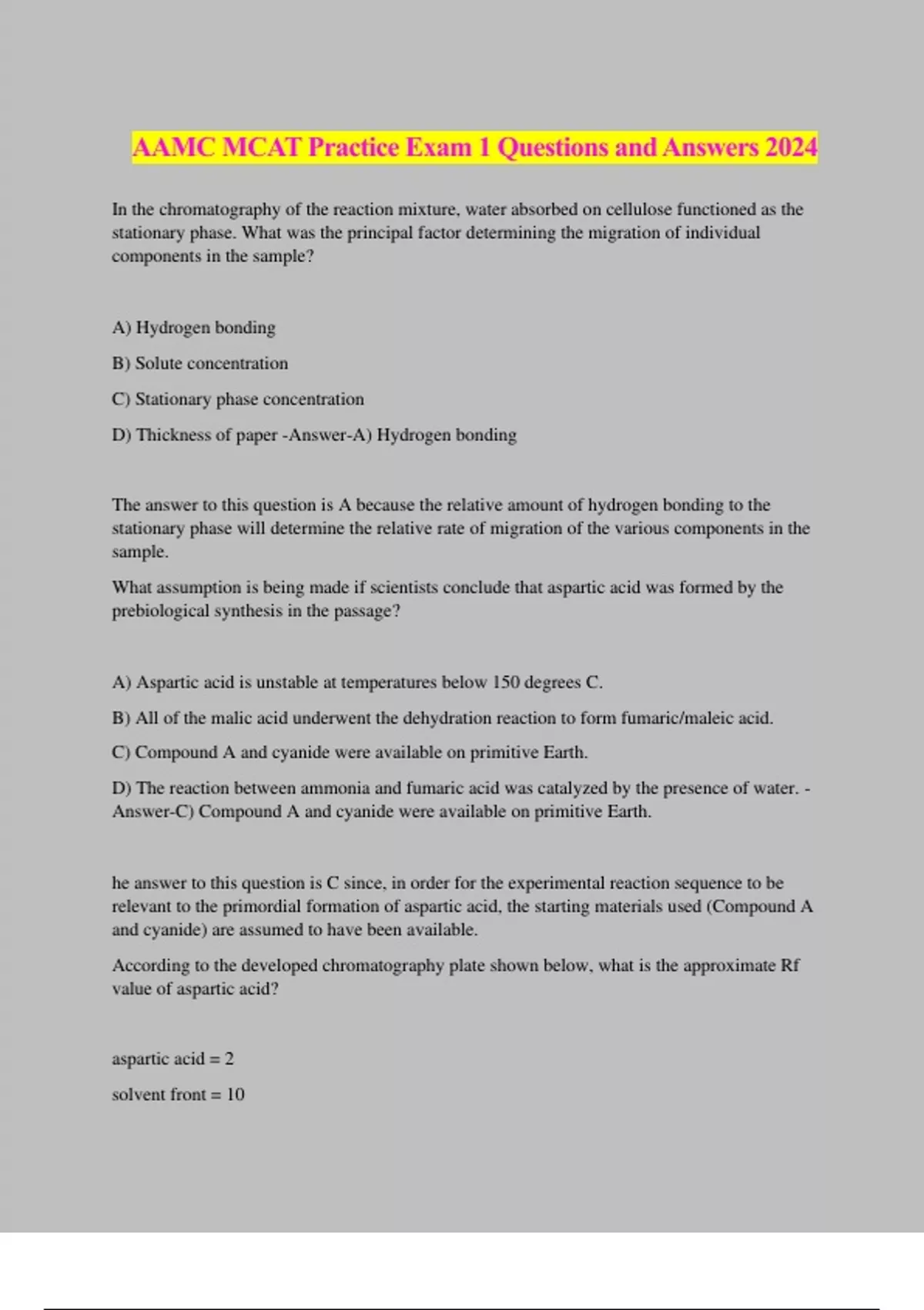 AAMC MCAT Practice Exam 1 Questions and Answers 2024 - AAMC FL - Stuvia US