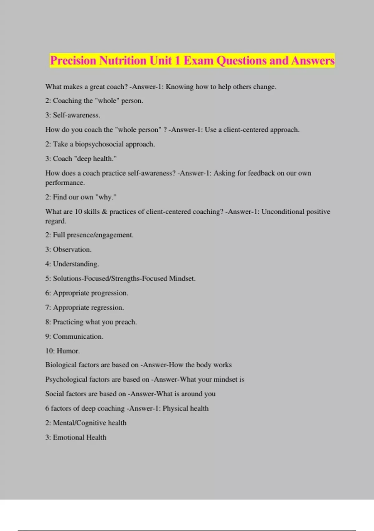 Precision Nutrition Unit 1 Exam Questions and Answers - Precision ...