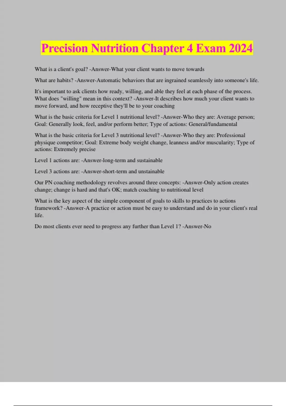 Precision Nutrition Chapter 4 Exam 2024 - Precision Nutrition - Stuvia US