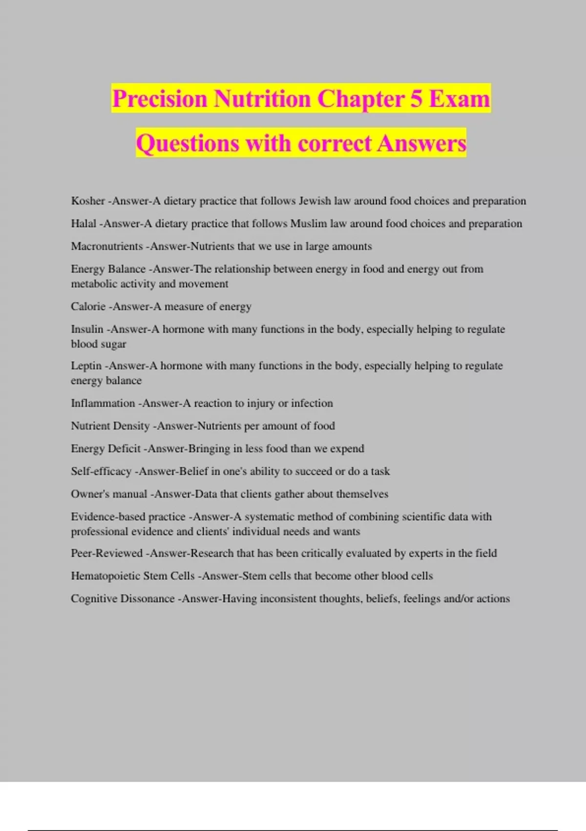 Precision Nutrition Chapter 5 Exam Questions with correct Answers ...