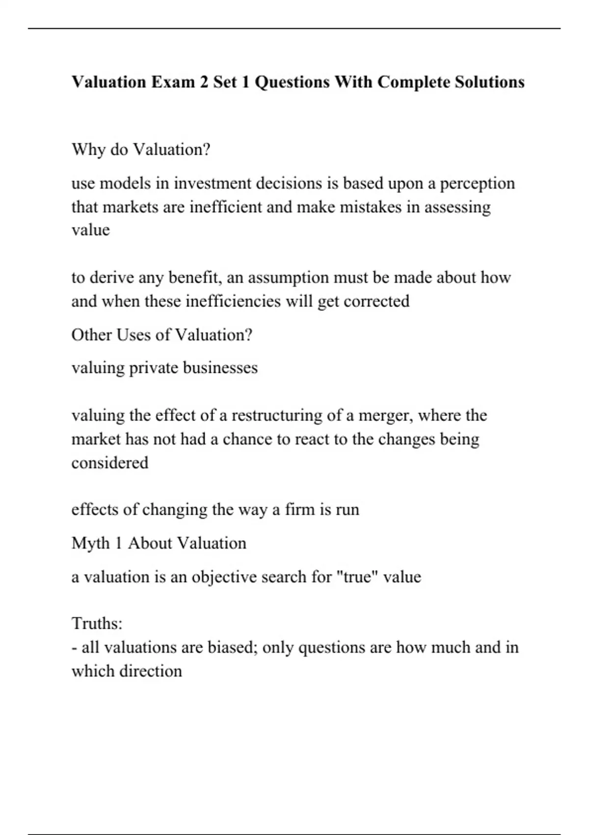 Valuation Exam 2 Set 1 Questions With Complete Solutions - Wall Street ...