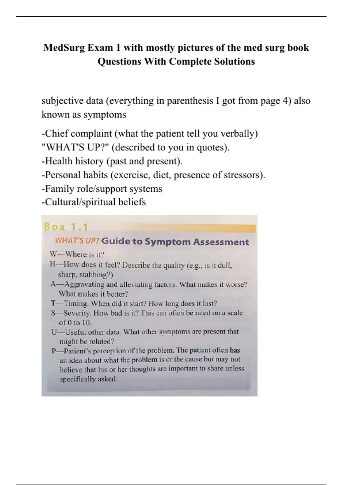 MedSurg Exam 1 with mostly pictures of the med surg book Questions With ...