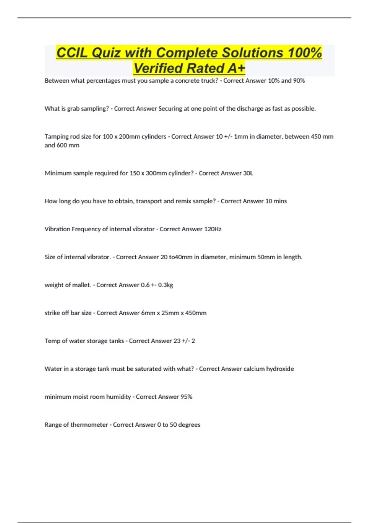 CCIL CONCRETE EXAM BUNDLE WITH COMPLETE SOLUTIONS 2024 - Stuvia US