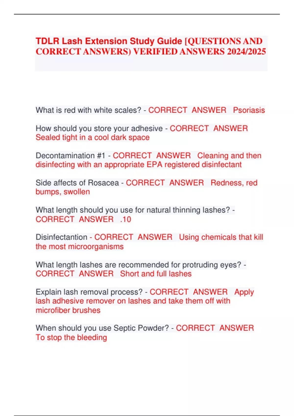 TDLR Lash Extension Study Guide [QUESTIONS AND CORRECT ANSWERS ...