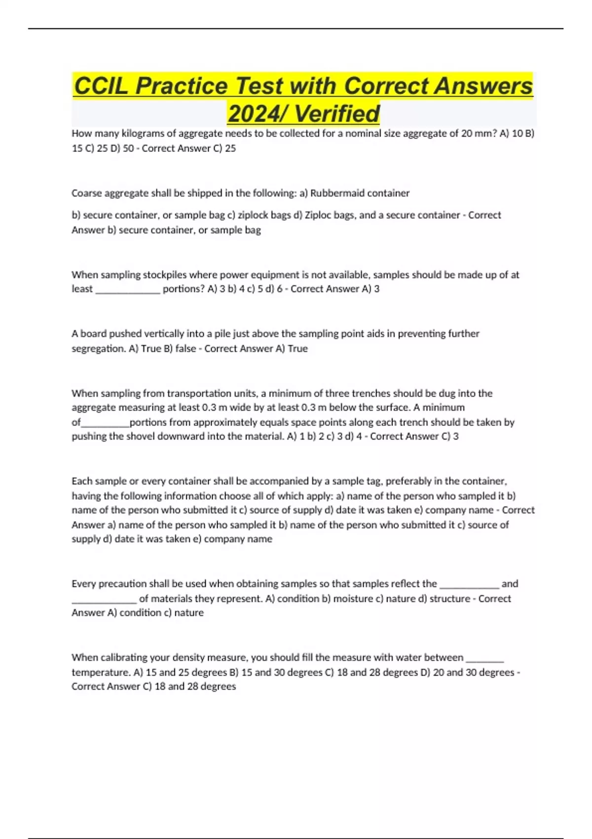 CCIL Practice Test with Correct Answers 2024/ Verified - CCIL - Stuvia US