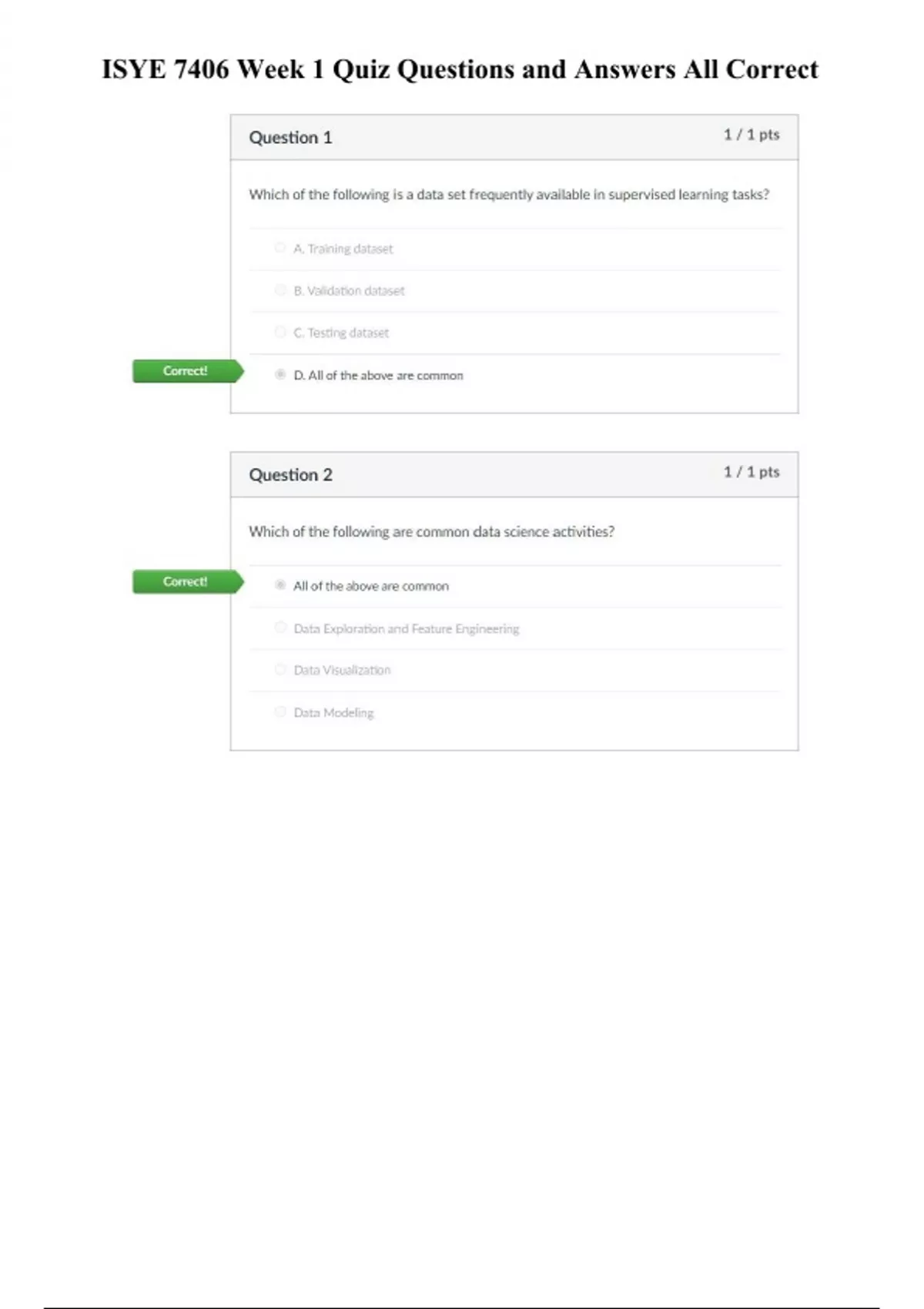 ISYE 7406 Week 1 Quiz Questions and Answers All Correct 2024 - ISYE ...