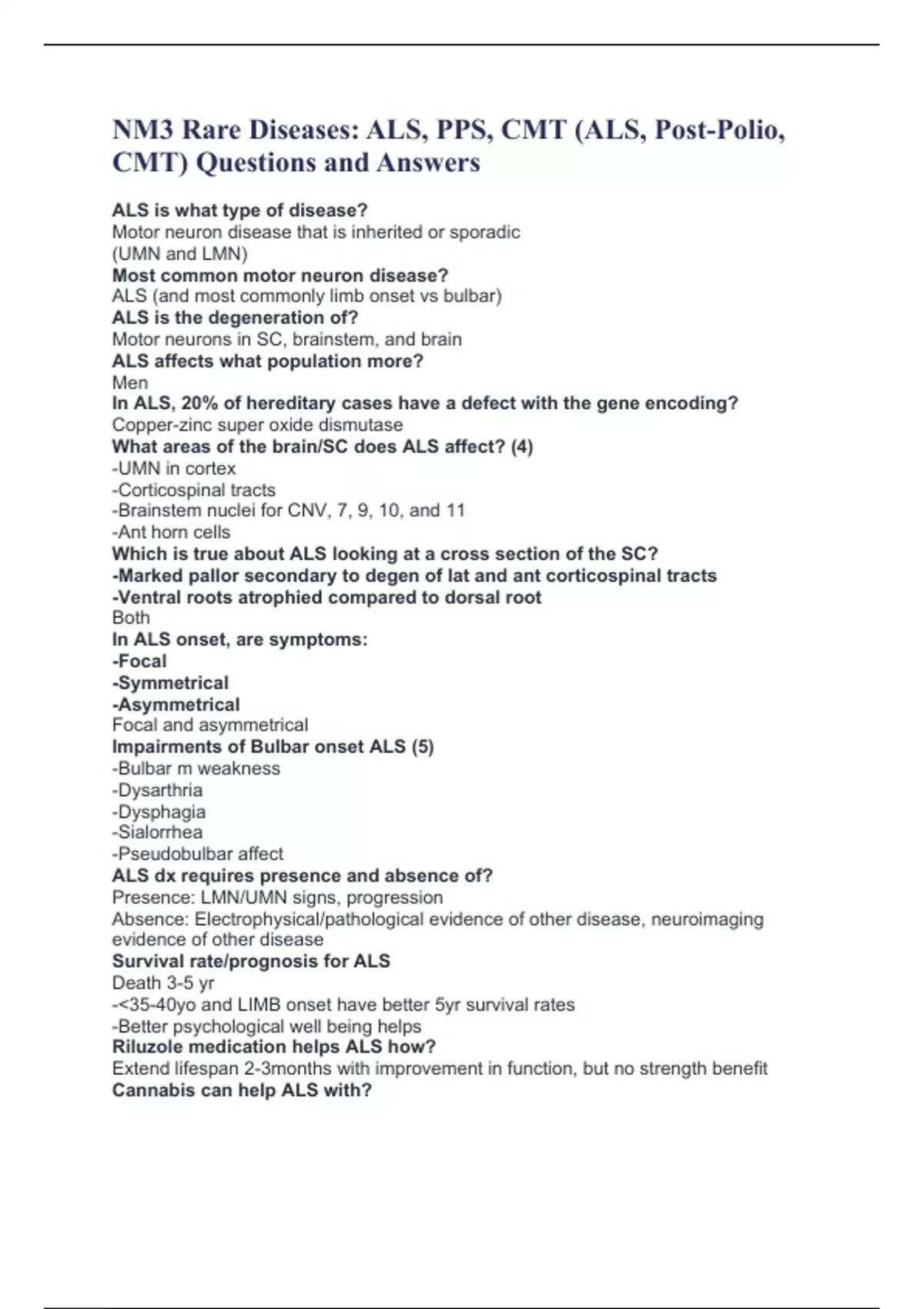 NM3 Rare Diseases: ALS, PPS, CMT (ALS, Post-Polio, CMT) Questions and ...