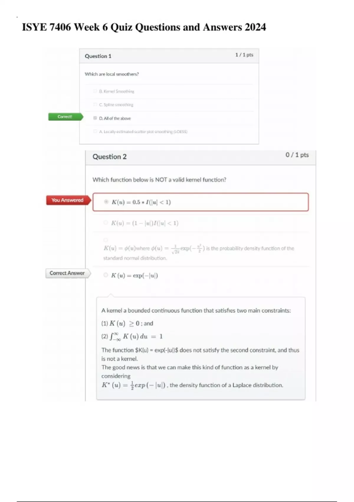 ISYE 7406 Week 6 Quiz Questions and Answers 2024 - ISYE 7406 - Stuvia US