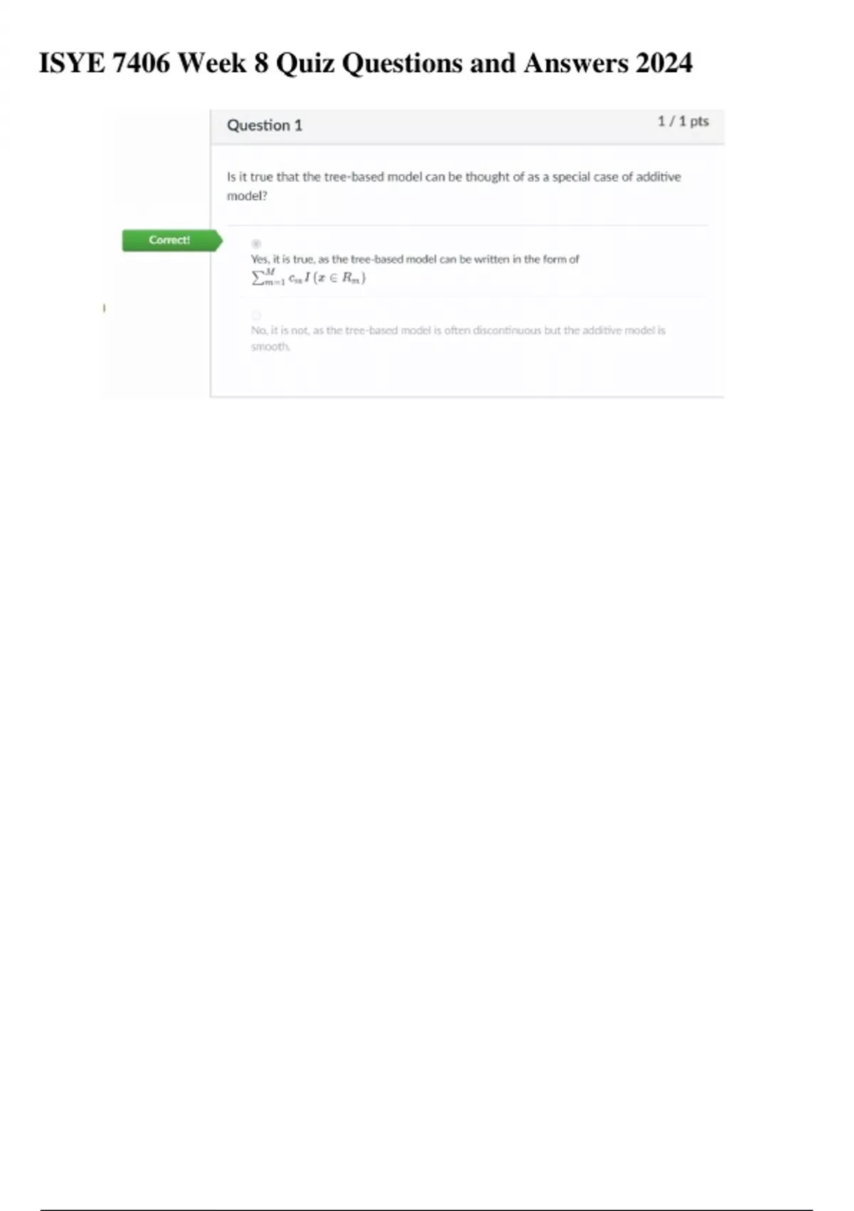 ISYE 7406 Week 8 Quiz Questions and Answers 2024 - ISYE 7406 - Stuvia US