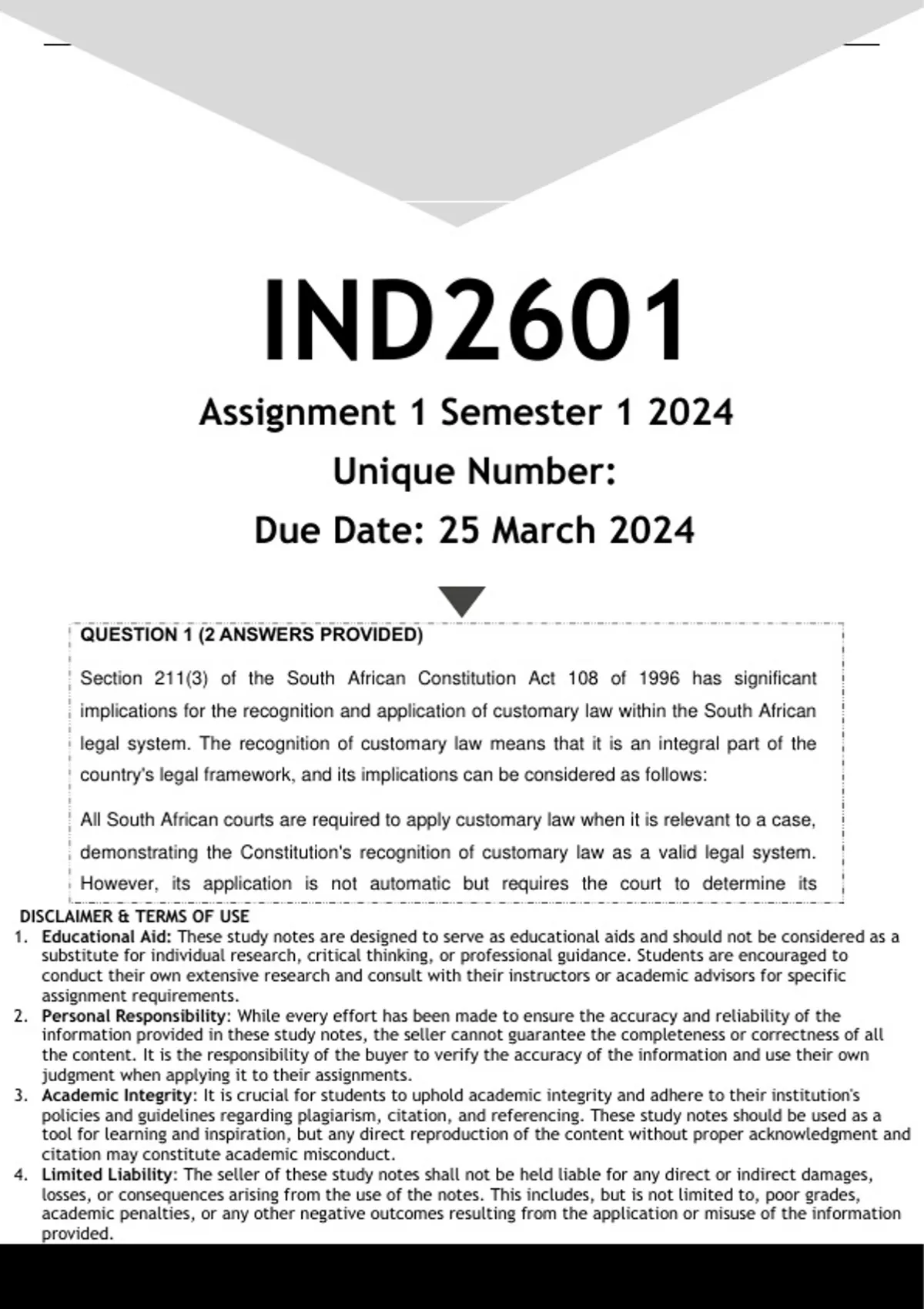 IND2601 Assignment 1 (ANSWERS) Semester 1 2024 - DISTINCTION GUARANTEED ...