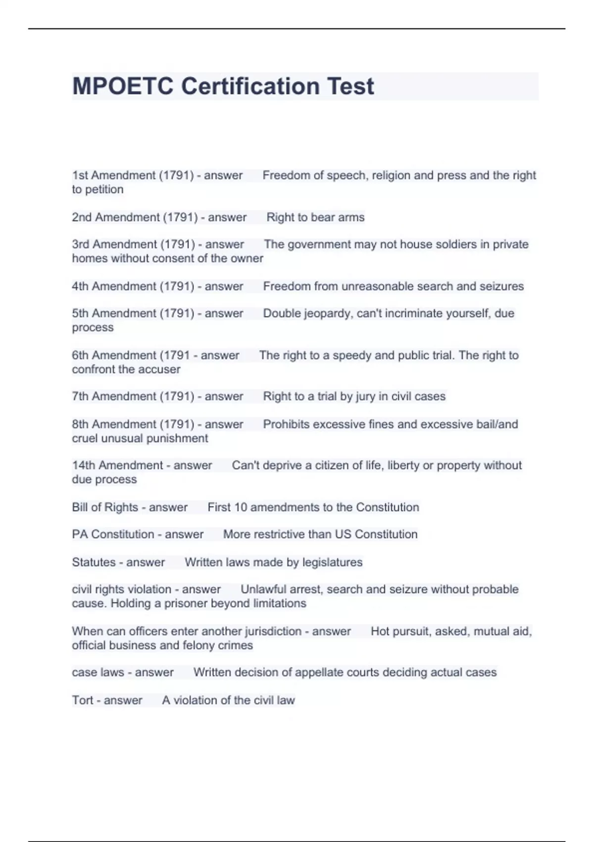 MPOETC Certification Test Questions and Answers Guaranteed A+ - MPOETC ...