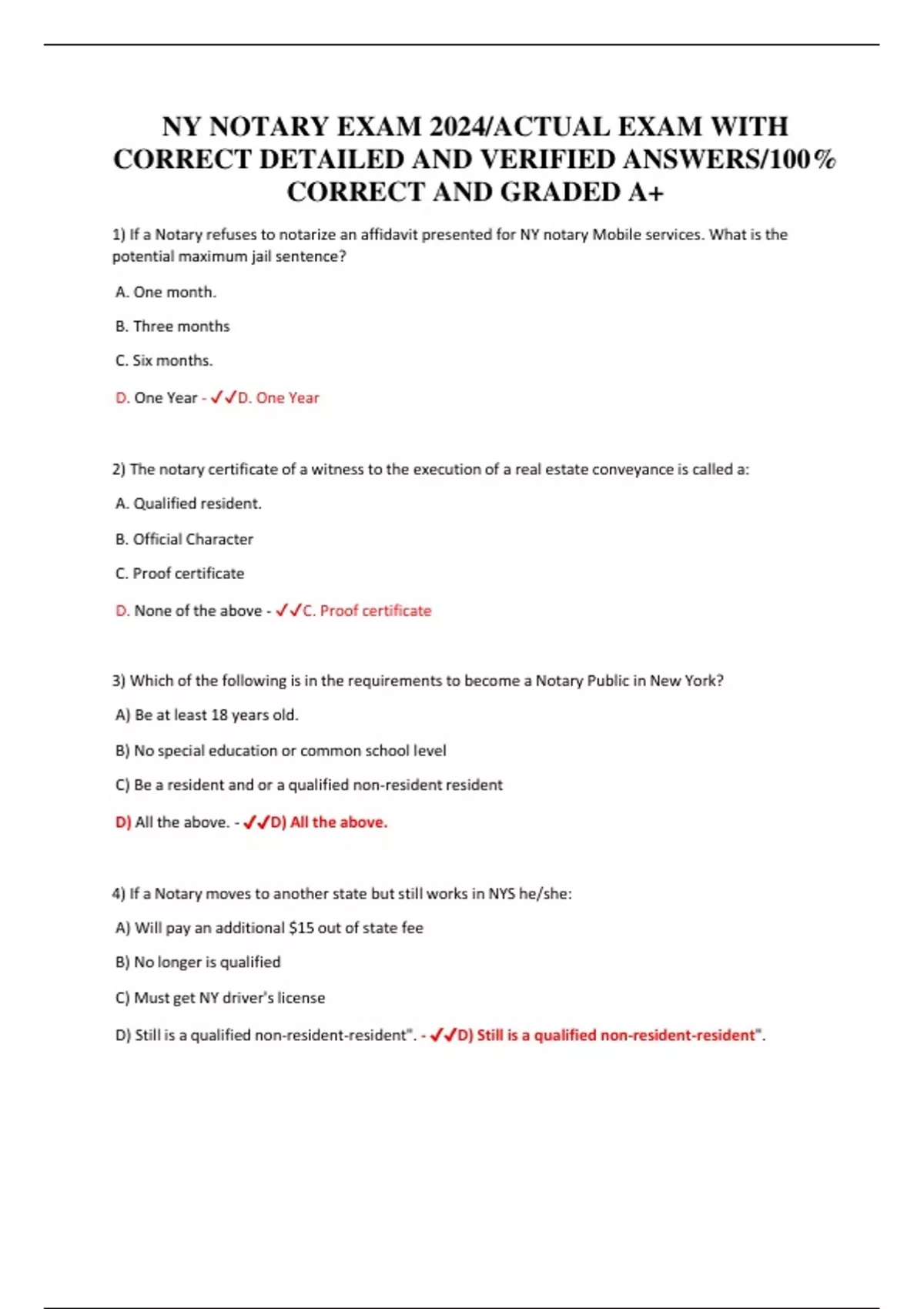 NY NOTARY EXAM 2024/ACTUAL EXAM WITH CORRECT DETAILED AND VERIFIED ...