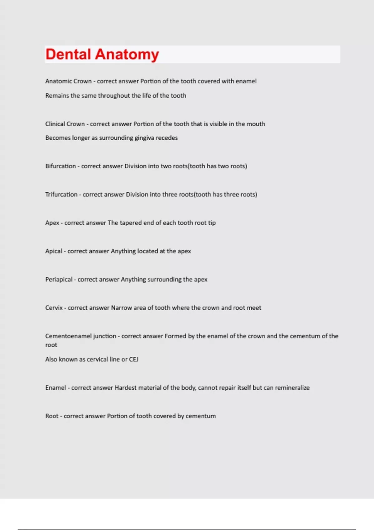 Dental1 Anatomy exam question and answers latest update - Dental ...