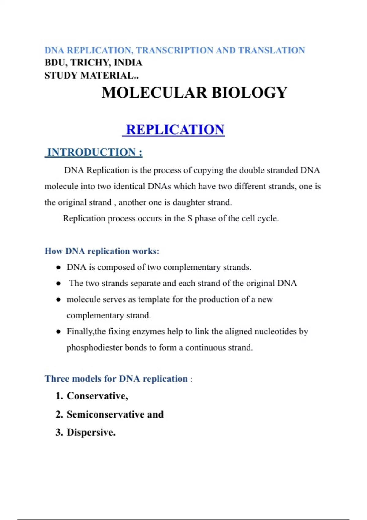Summary DNA REPLICATION, TRANSCRIPTION AND TRANSLATION - MB102 - Stuvia US