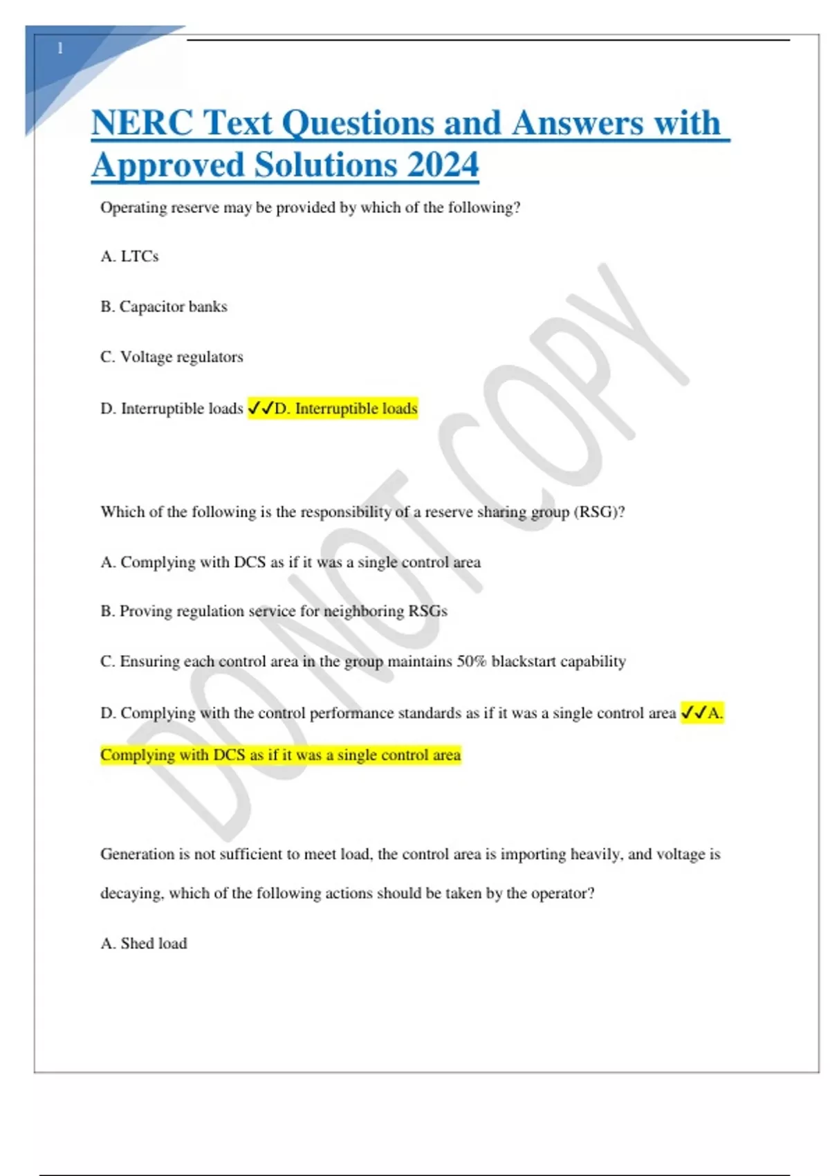 NERC Text Exam Questions and Answers 2024. - Stuvia US