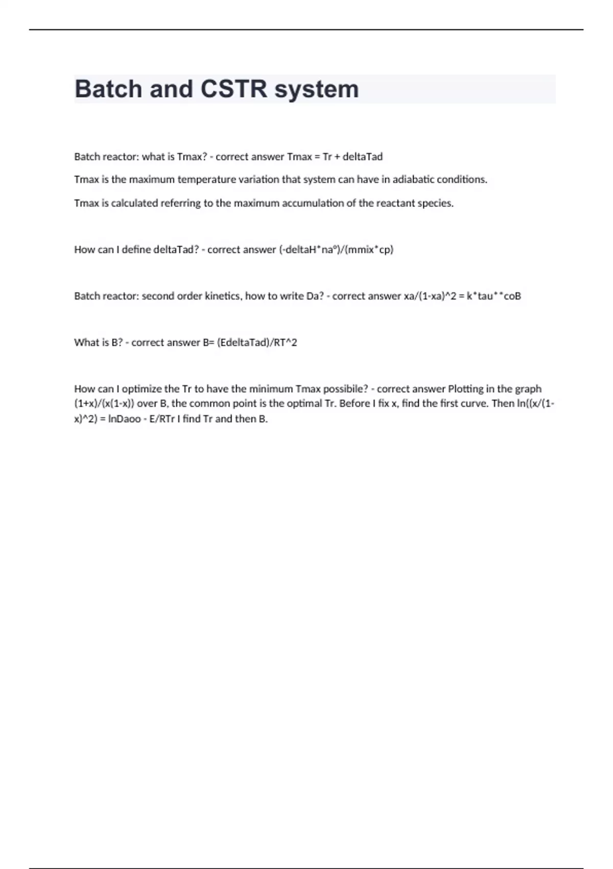 Batch and CSTR system fully solved 2023/2024 - Cstr - Stuvia US