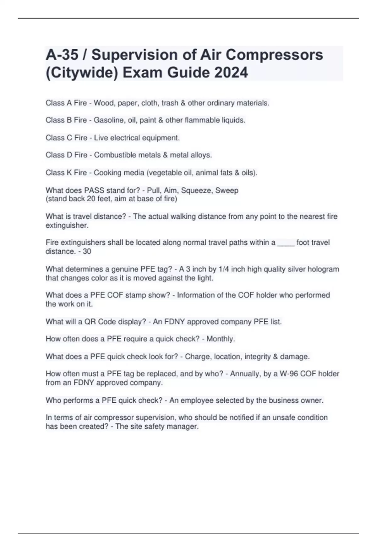 A-35 / Supervision of Air Compressors (Citywide) Exam Guide 2024 - A-35 ...
