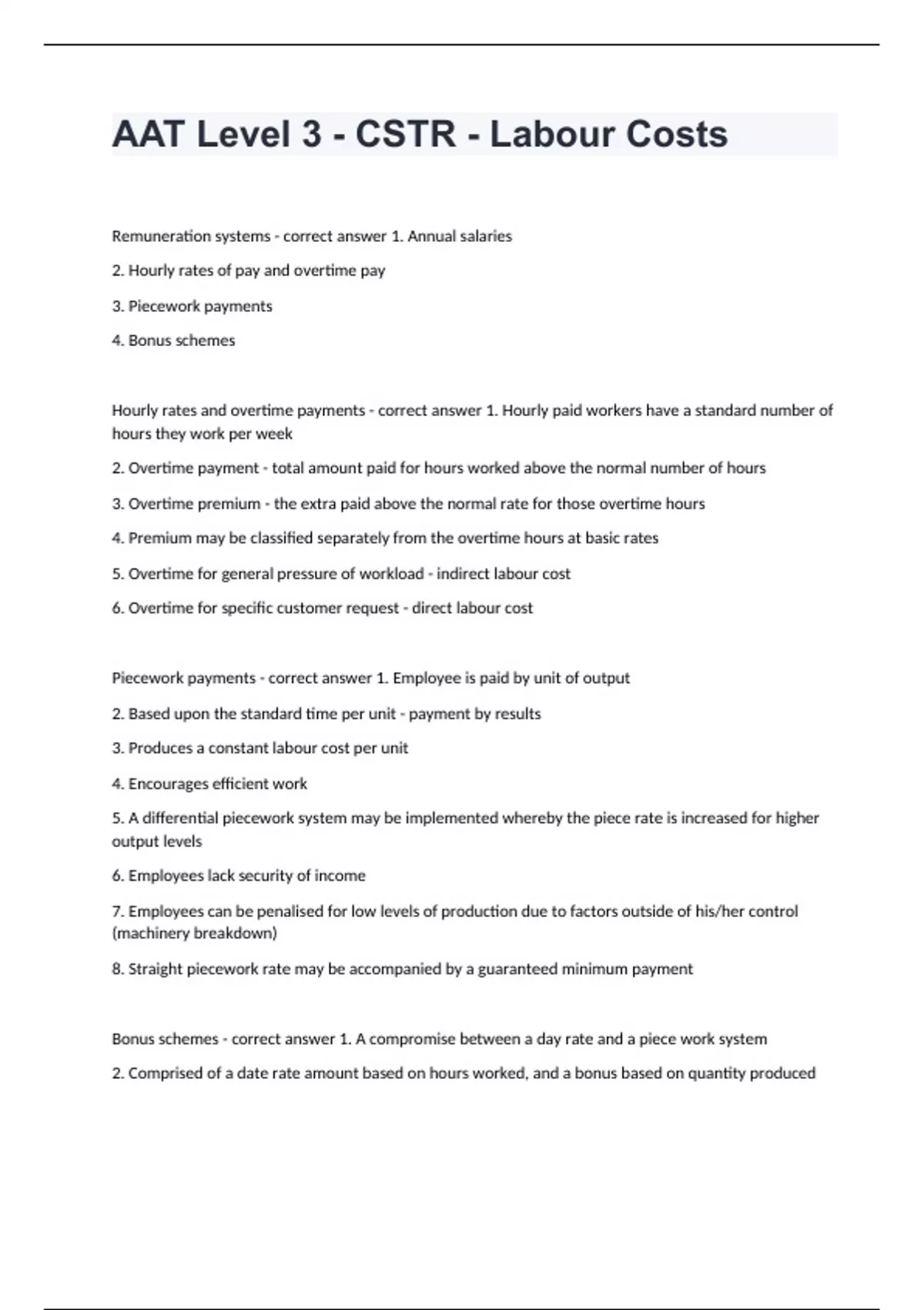 AAT Level 3 - CSTR - Labour Costs 2023/2024 verified to pass - Cstr ...