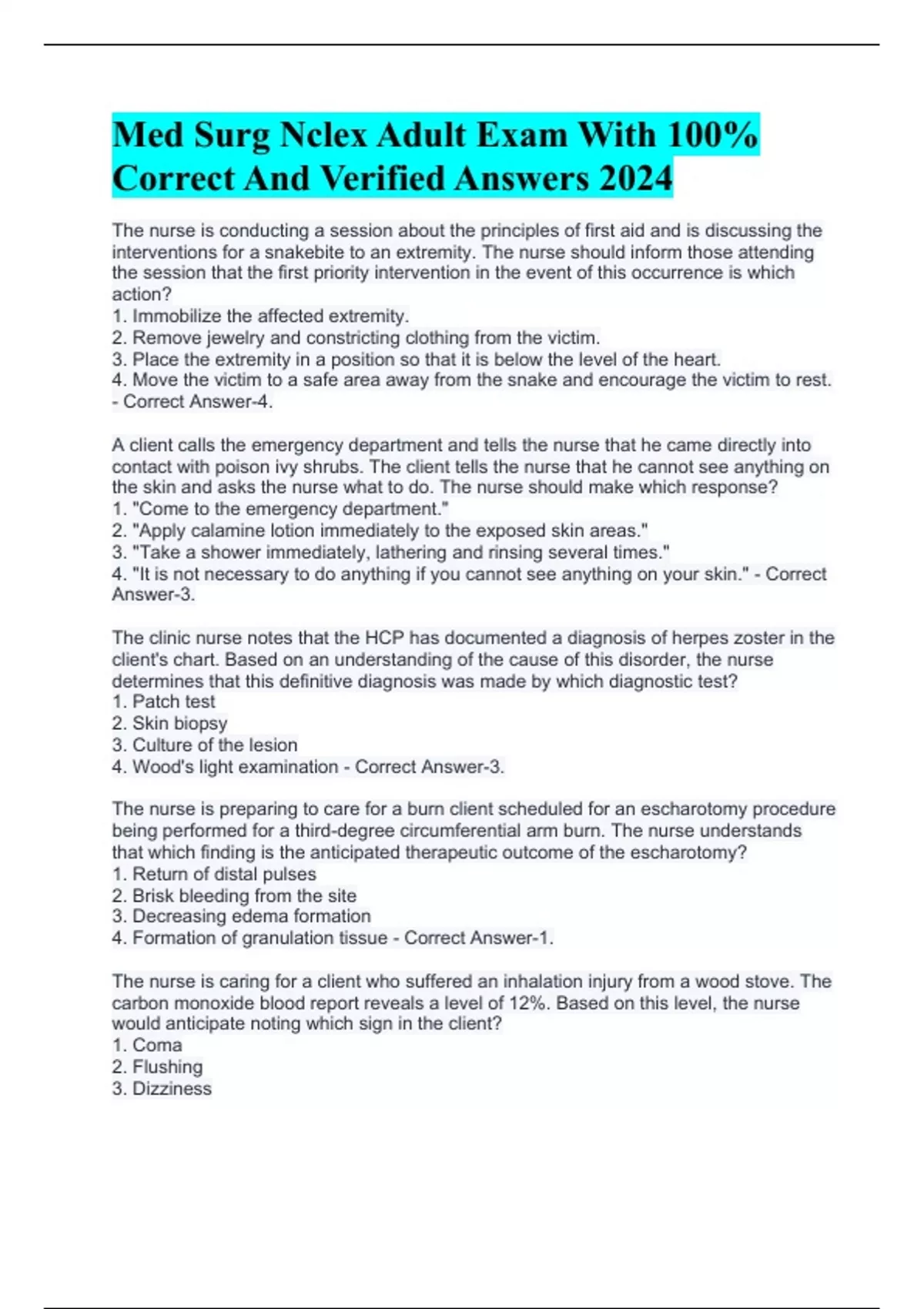 Med Surg Nclex Adult Exam With 100% Correct And Verified Answers 2024 ...