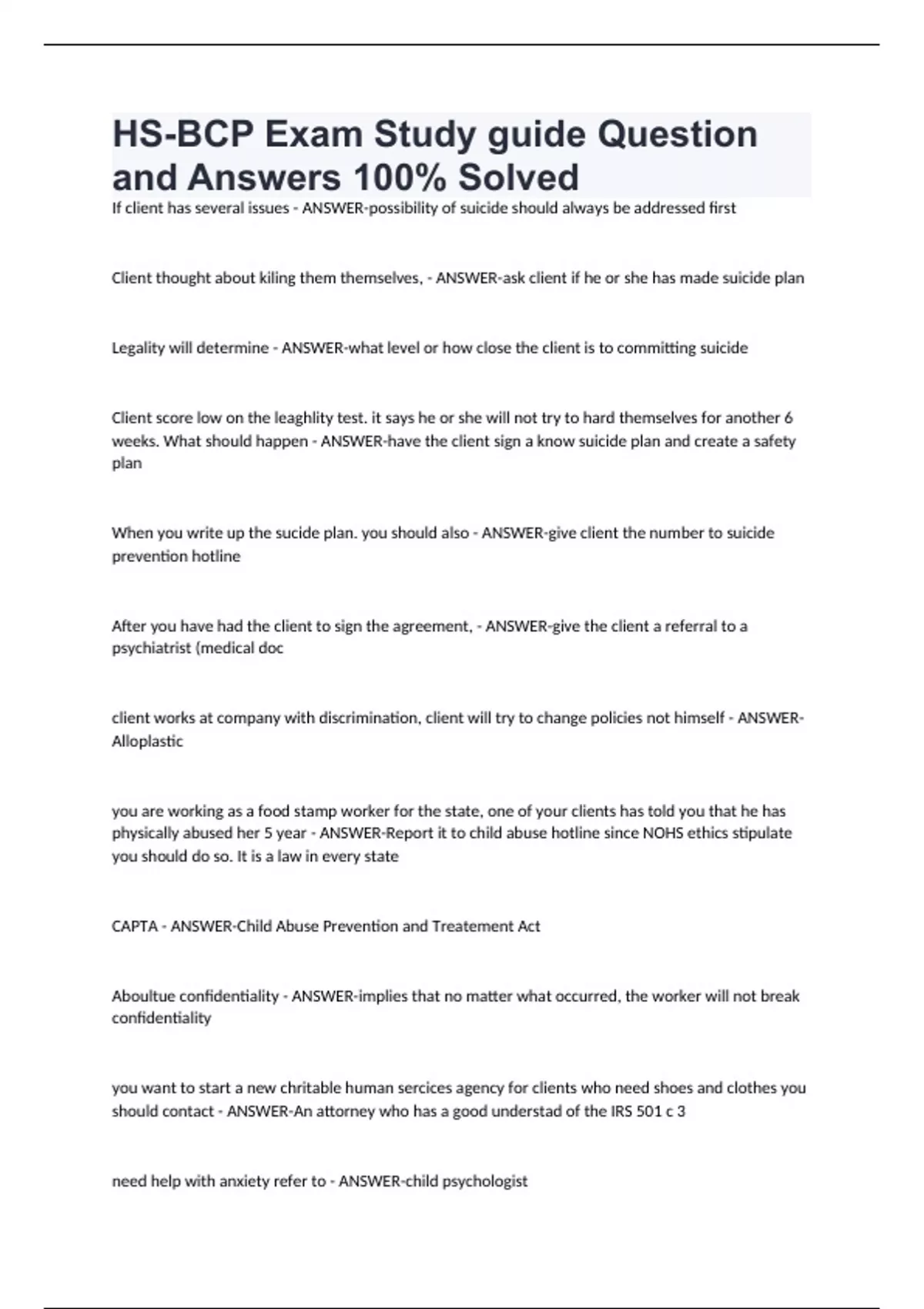 HS-BCP Exam Study guide Question and Answers 100% Solved - HS-BCP ...