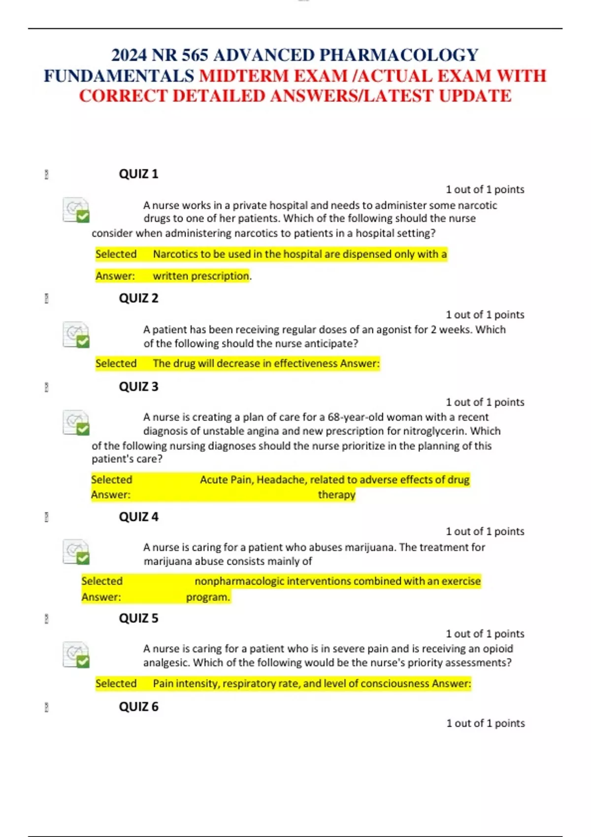2024 NR 565 ADVANCED PHARMACOLOGY FUNDAMENTALS MIDTERM EXAM /ACTUAL ...