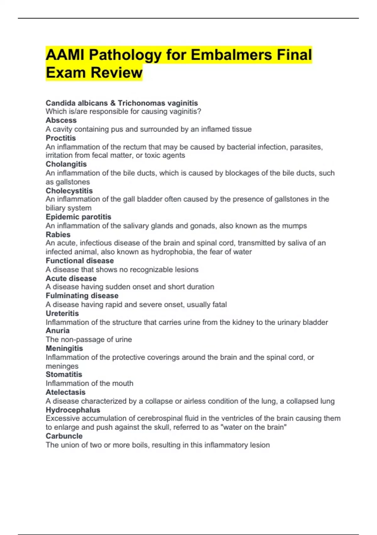 AAMI Pathology for Embalmers Final Exam Review - AAMI - Stuvia US