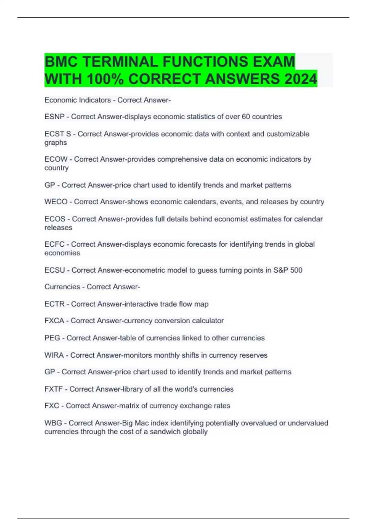 BMC TERMINAL FUNCTIONS EXAM WITH 100% CORRECT ANSWERS 2024 - BMC ...
