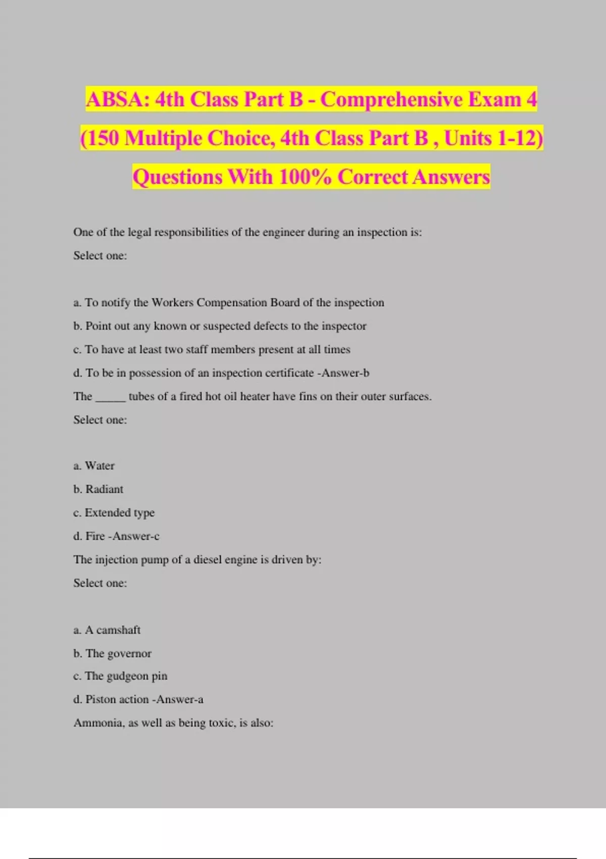 ABSA: 4th Class Part B - Comprehensive Exam 4 (150 Multiple Choice, 4th ...