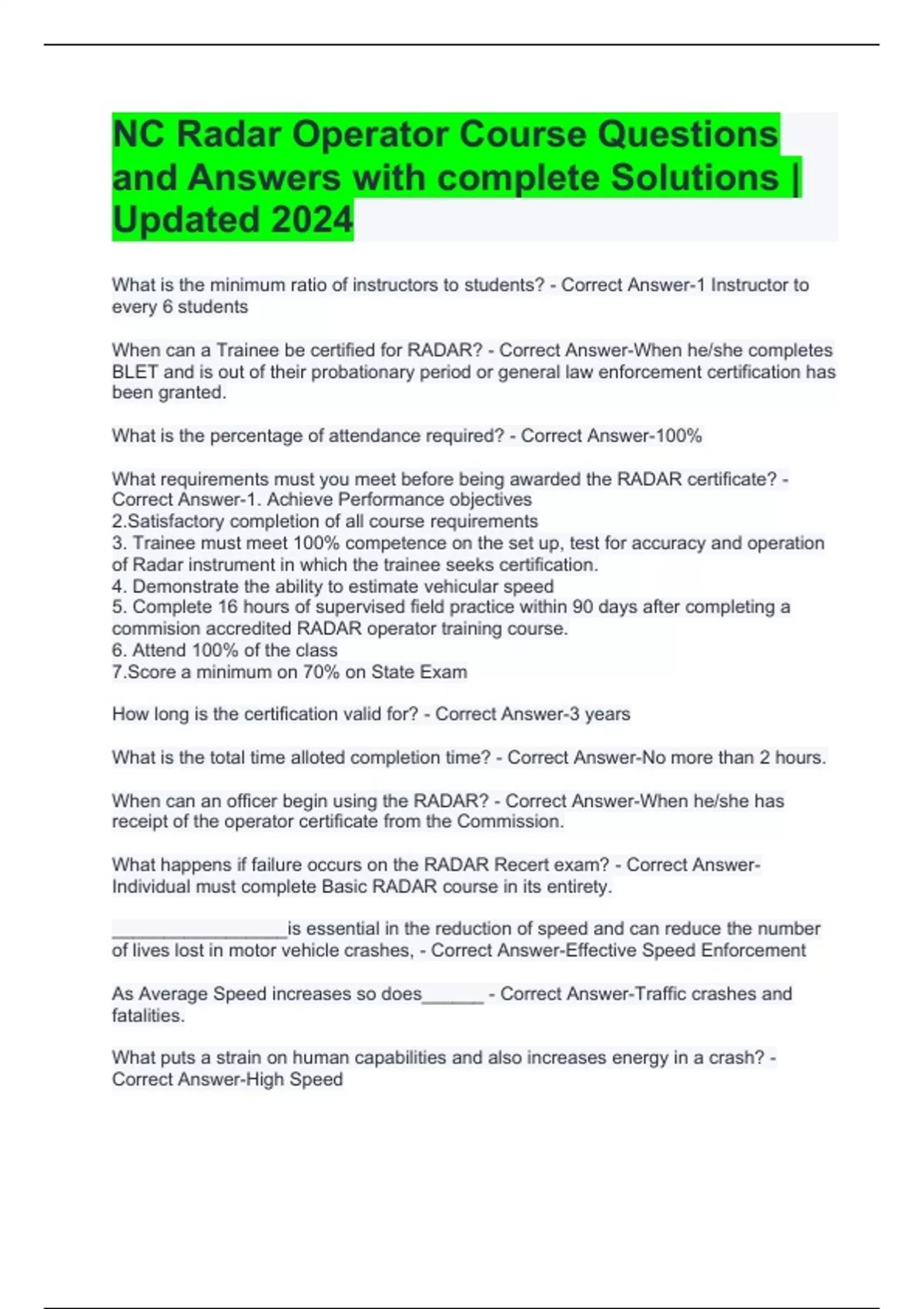 NC Radar Operator Course Questions and Answers with complete Solutions | Updated 2024 - NC Radar ...