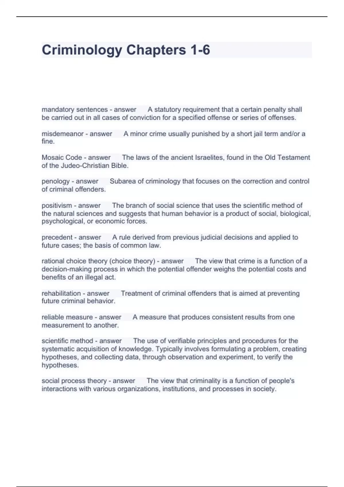 Criminology Chapters 1-6 Questions and Answers 2024 - Criminology ...