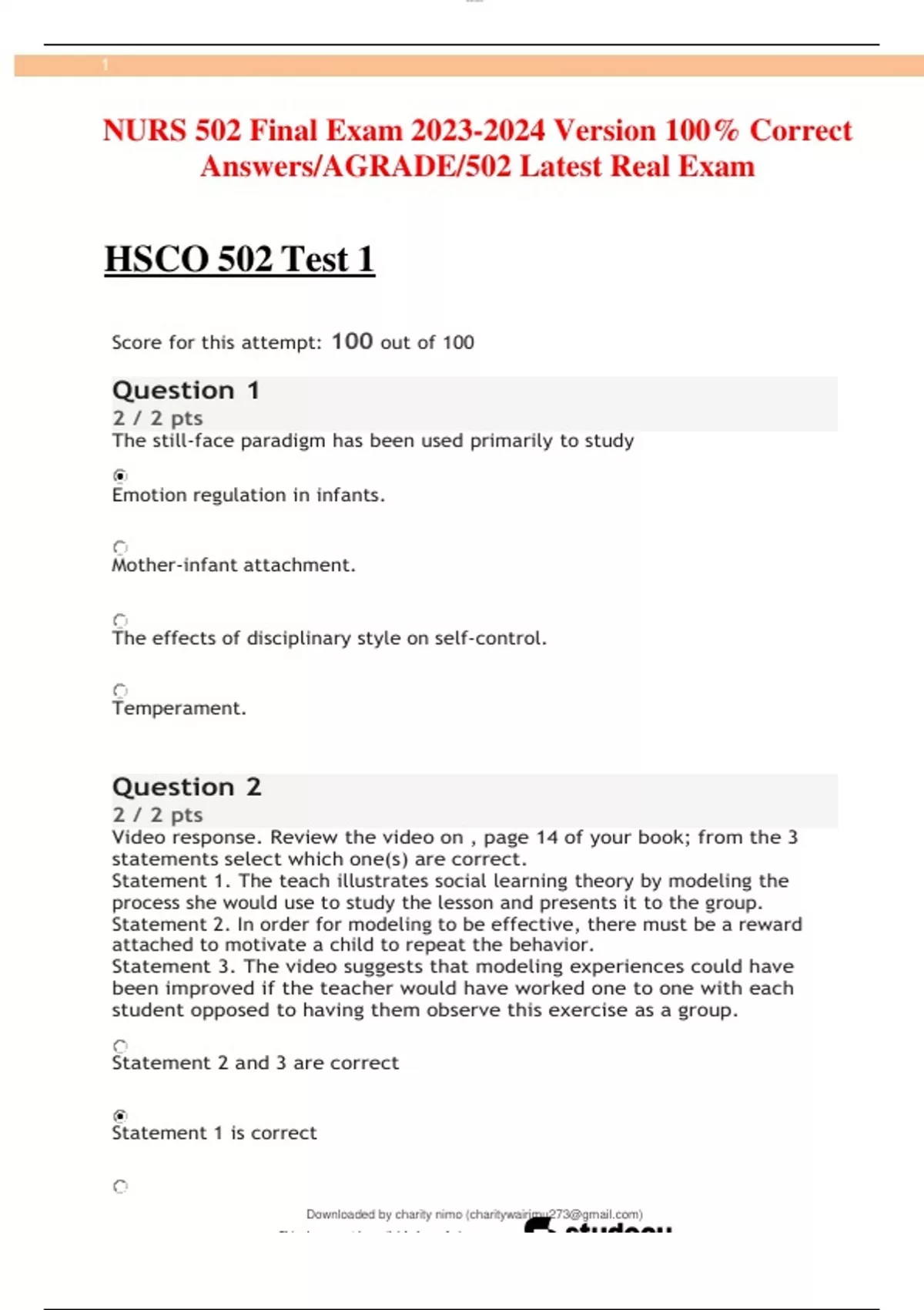 NURS 502 Final Exam Version 100% Correct Answers/AGRADE/502 Latest Real ...