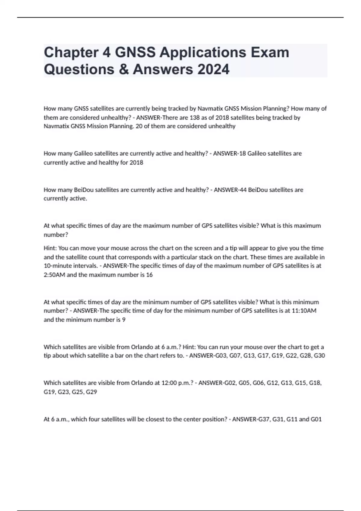 Chapter 4 GNSS Applications Exam Questions & Answers 2024 - Chapter 4 GNSS Applications - Stuvia US